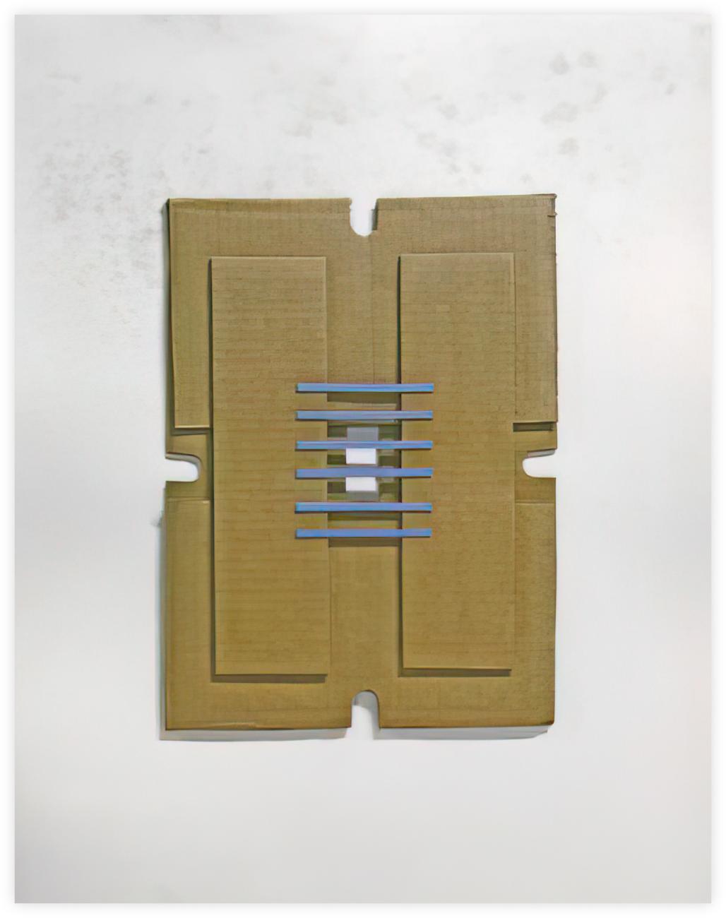 Formes aux cartons superposés liées par des lignes bleues - Albert Chubac